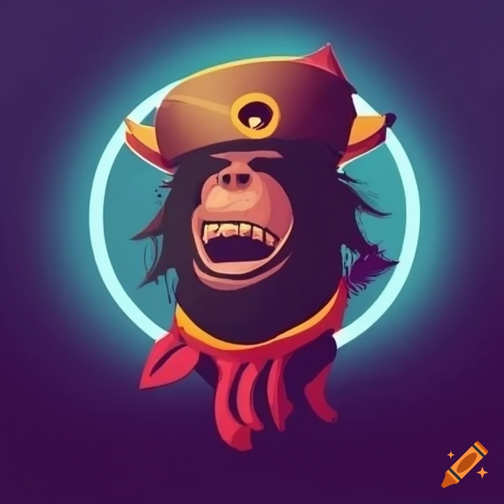 Pirate's boat with a bonobo in logo style on Craiyon