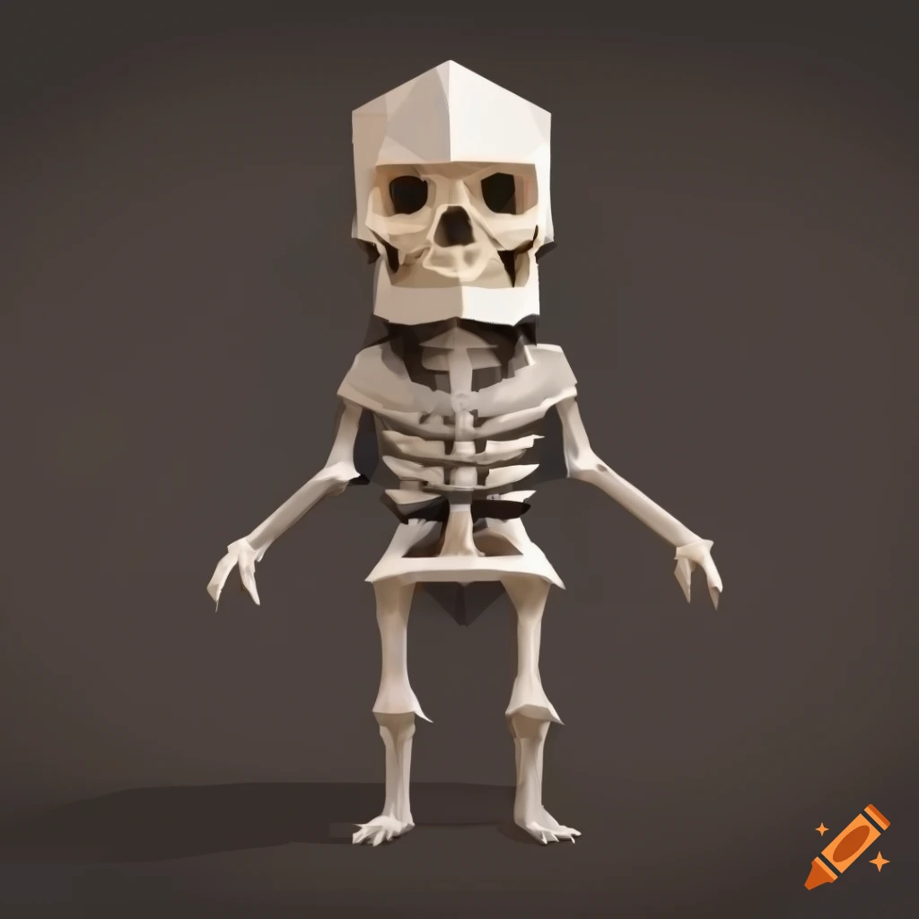 Small medieval skeleton soldier in low poly style on Craiyon