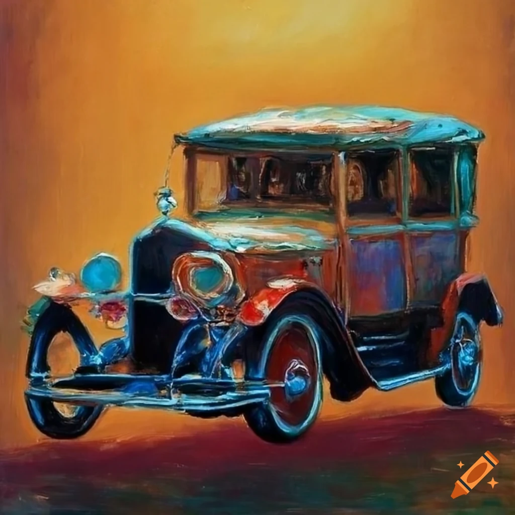 Old automobile painted in the style of Claude Monet on Craiyon