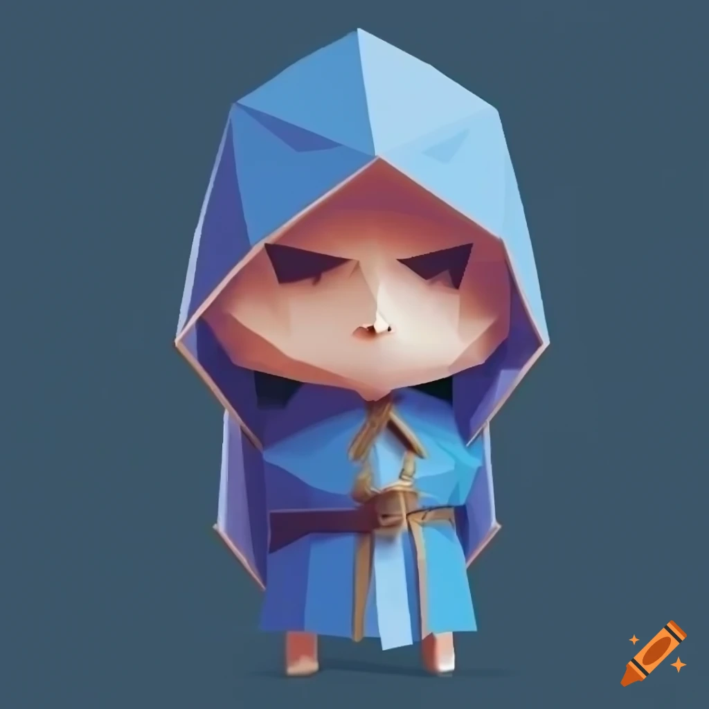 Small medieval mage in blue robe in low poly style with a chibi design ...