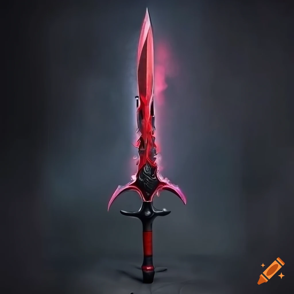 Mystic cyberpunk longsword with red knife and black handle on Craiyon