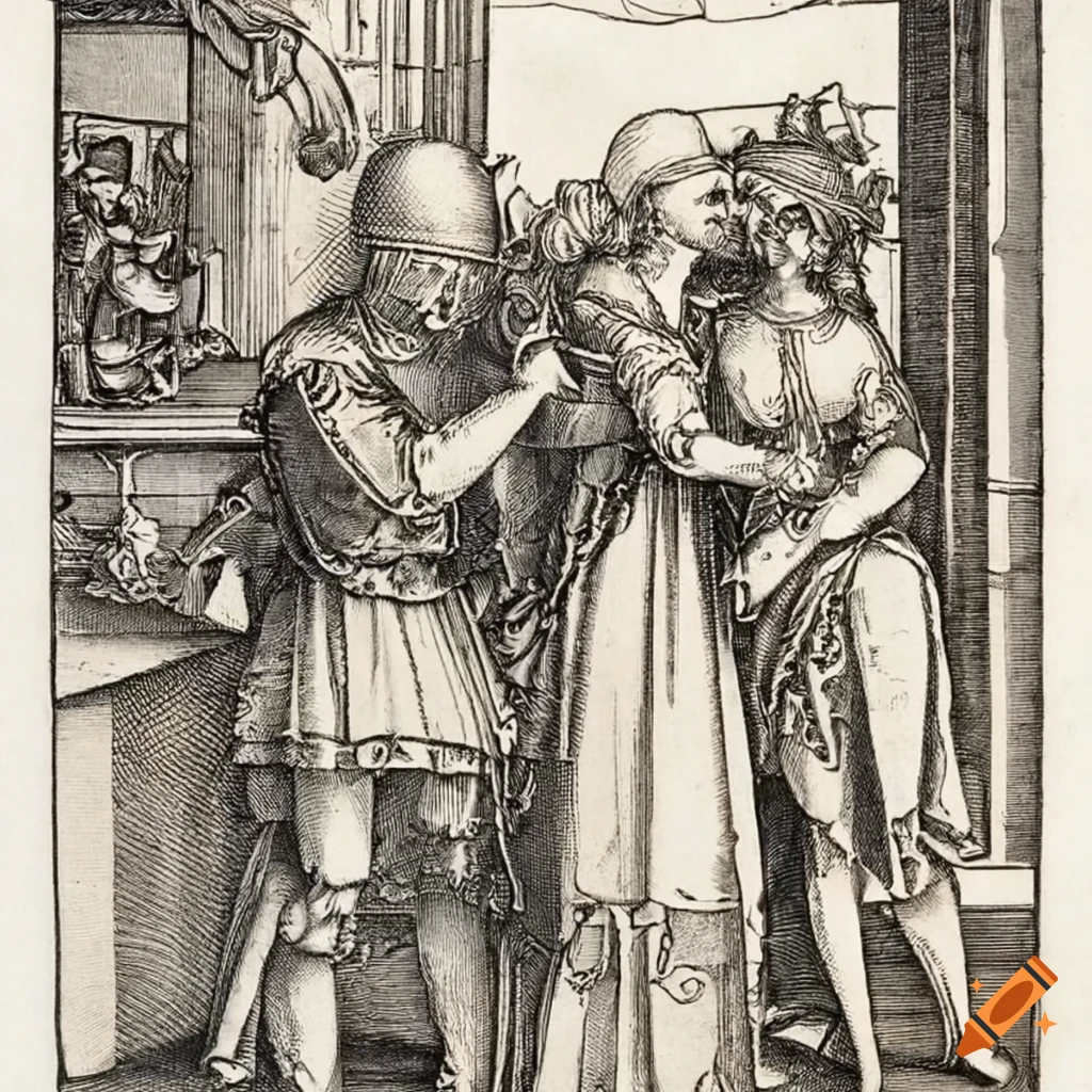 Medieval guards capturing a woman in Renaissance attire by Albrecht ...