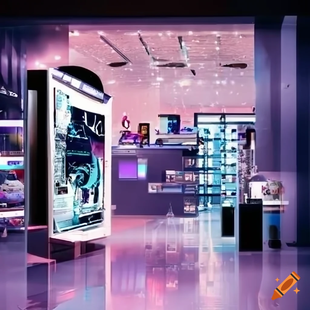 Retail sales floor with digital signage on Craiyon
