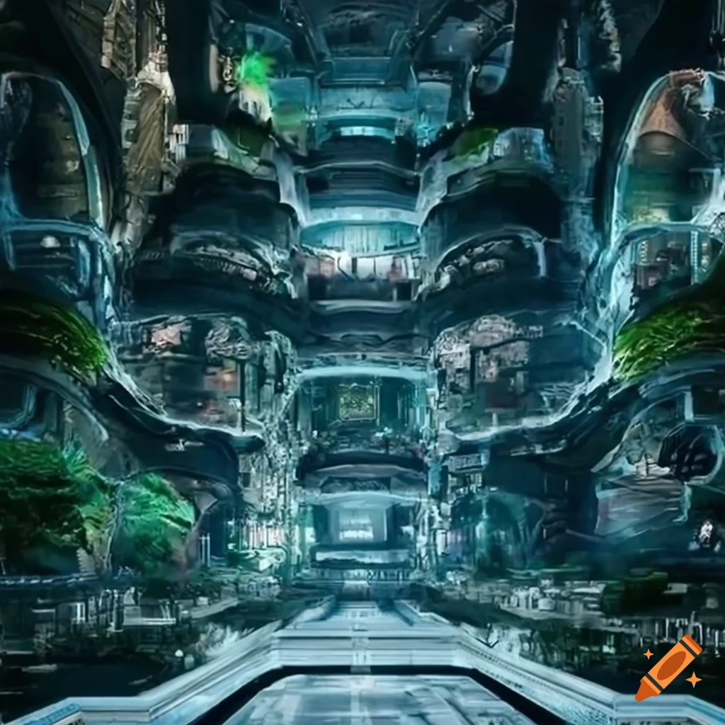Futuristic underground metropolis with advanced robotic gardens on Craiyon