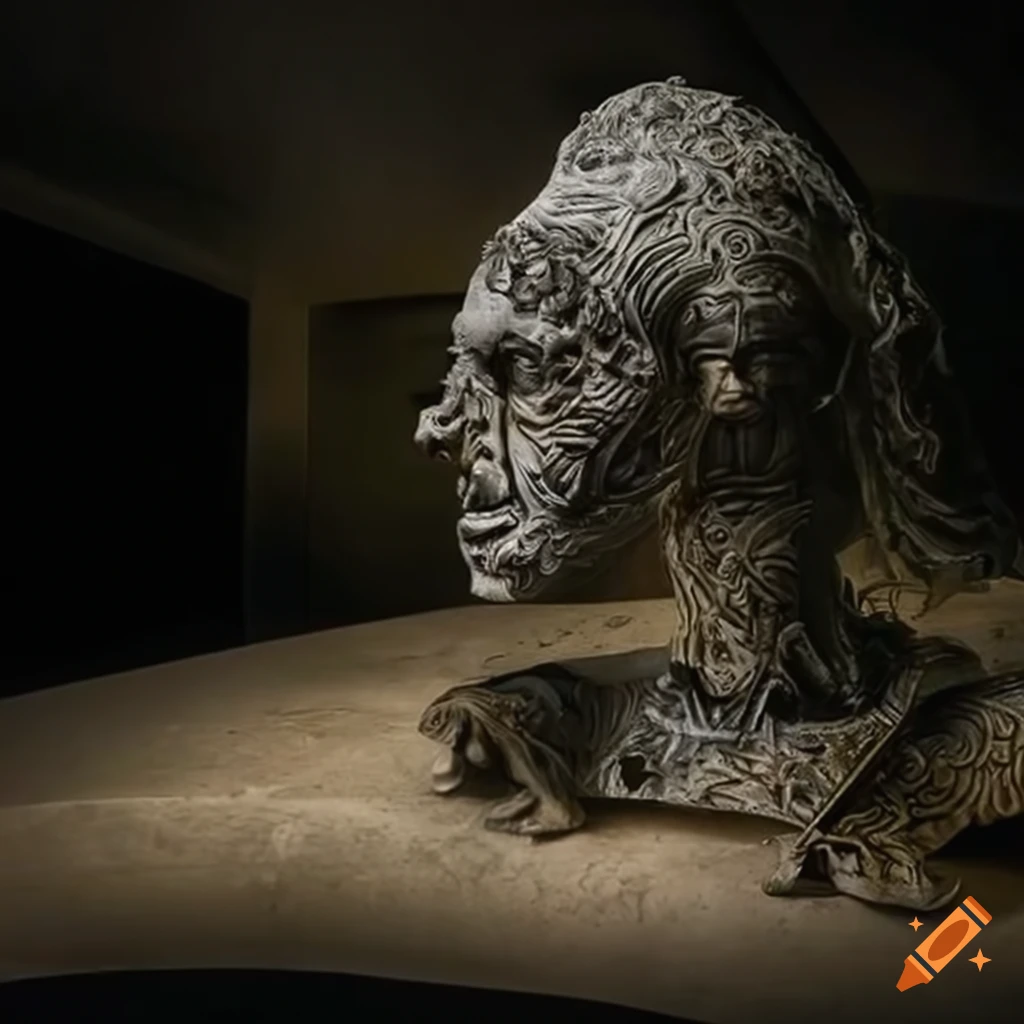 Sci-fi garden with technology-infused statues on Craiyon