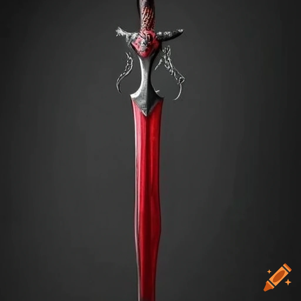 Modern mystic ritual sword with long red knife and black handle on Craiyon