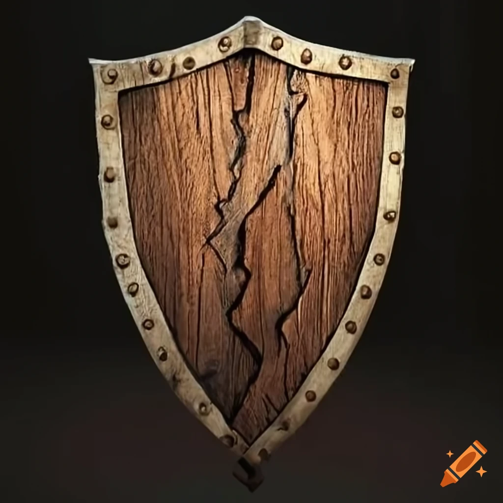 Broken wooden medieval shield on Craiyon