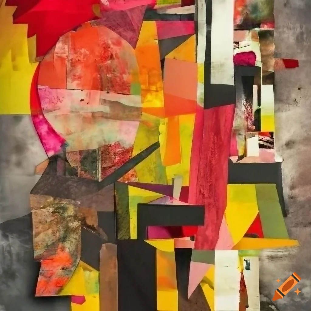 Abstract collage art with mixed media textures and patterns influenced ...