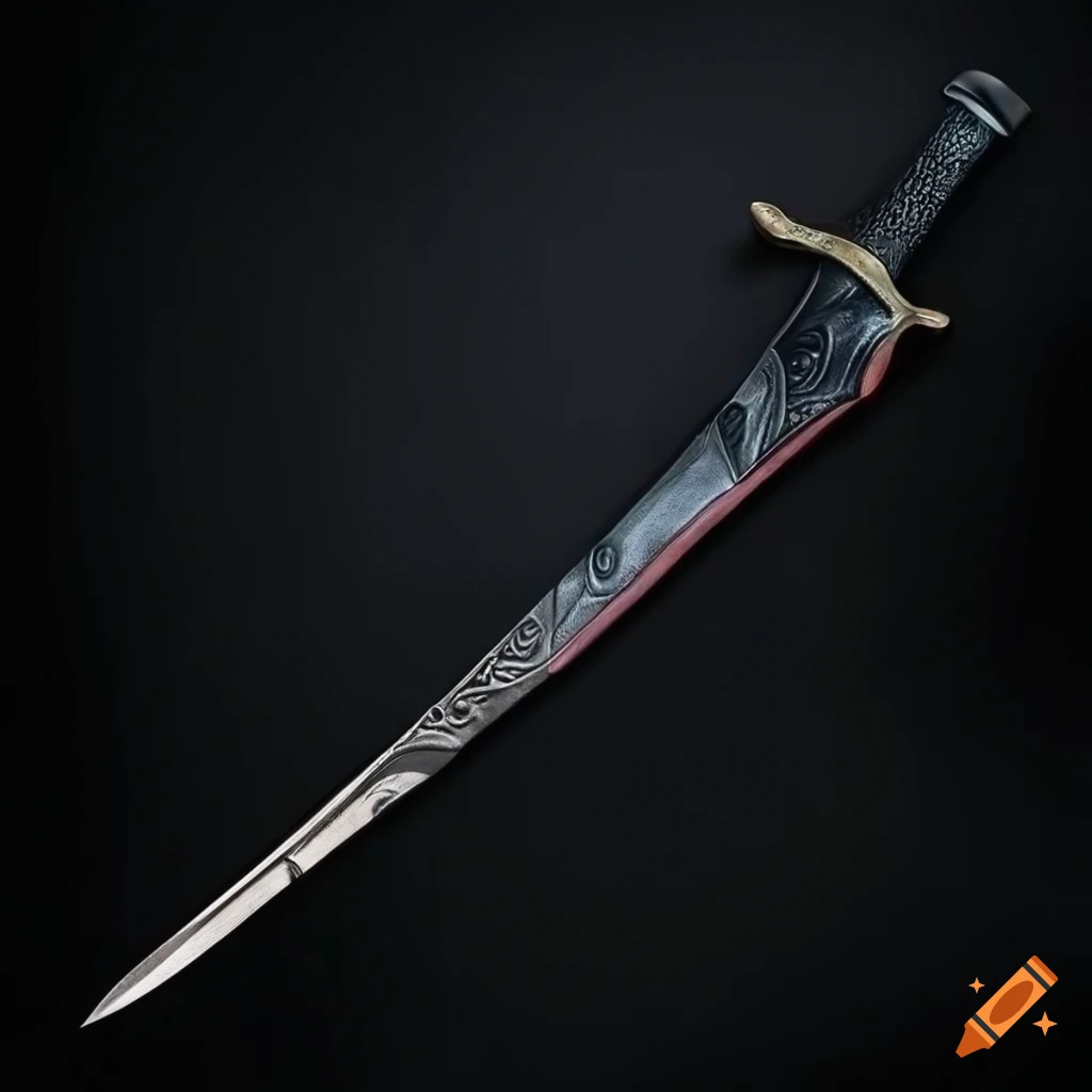 Modern mystic longsword with red knife and black handle on Craiyon