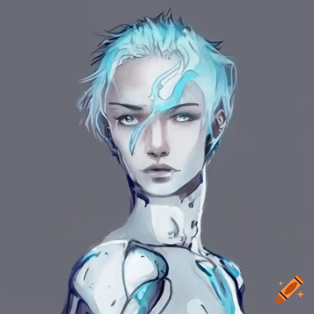 Man cyborg in high-tech white bodysuit inspired by yoshitaka amano's ...