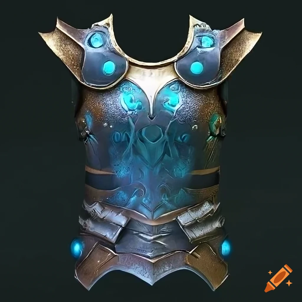 Adorned magic body armor from the front in a close-up view on Craiyon