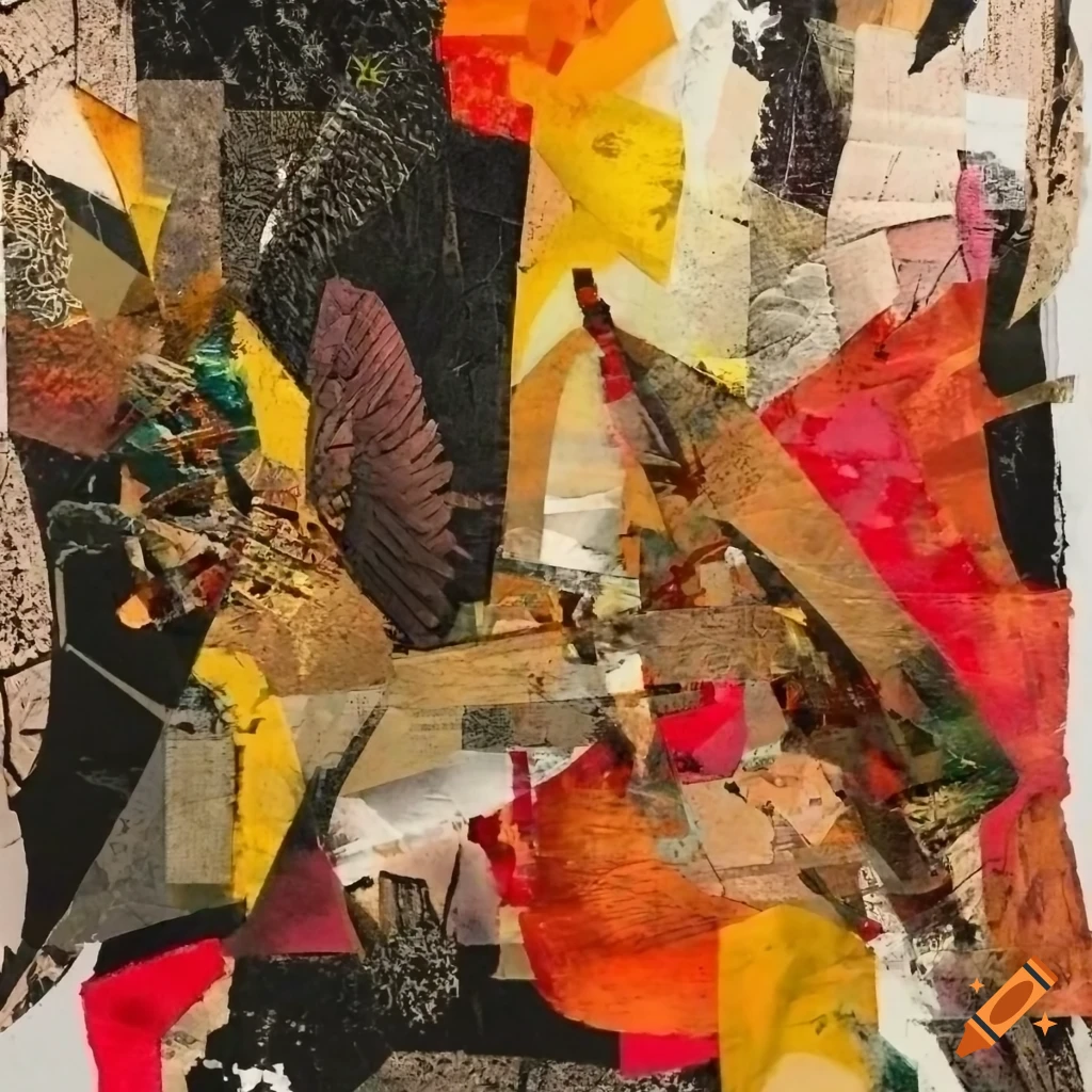 Abstract collage art with mixed media textures and patterns influenced ...