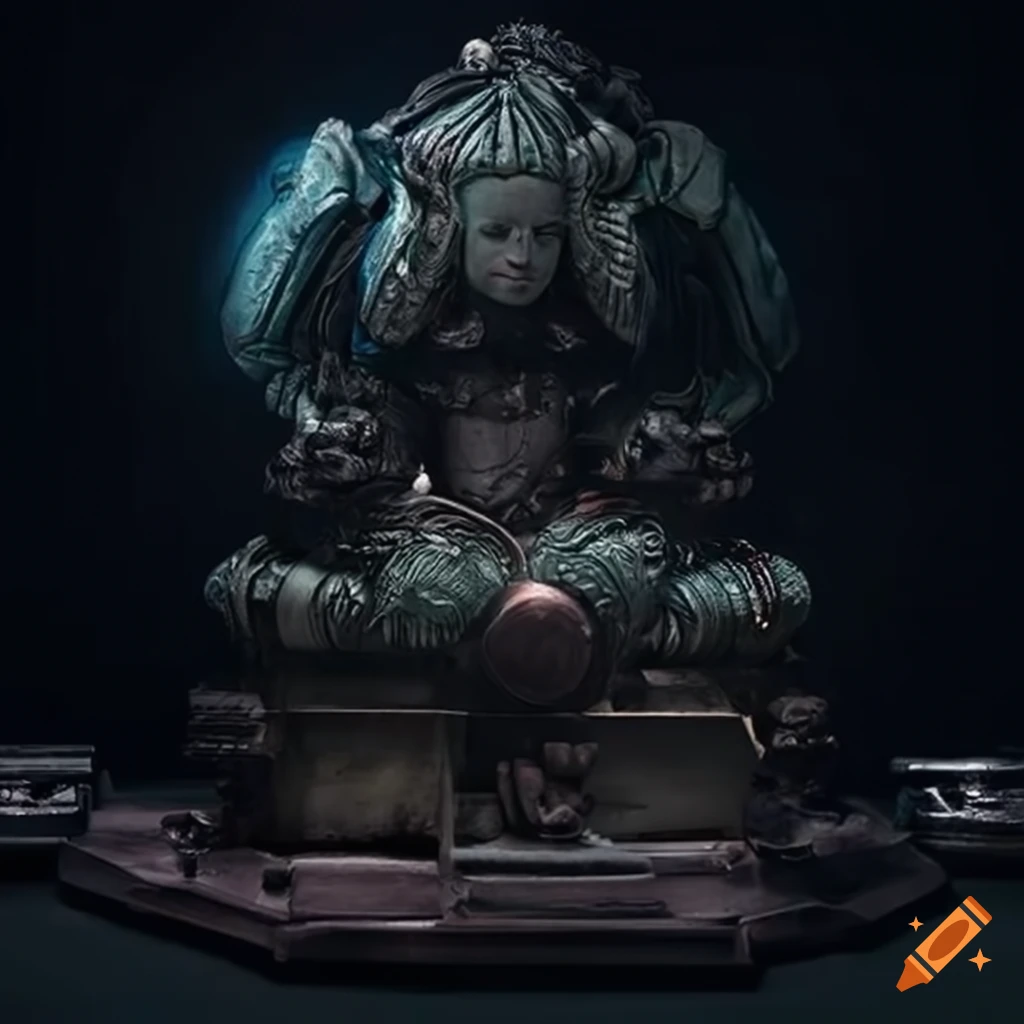 Sci-fi garden with technology-infused statues on Craiyon