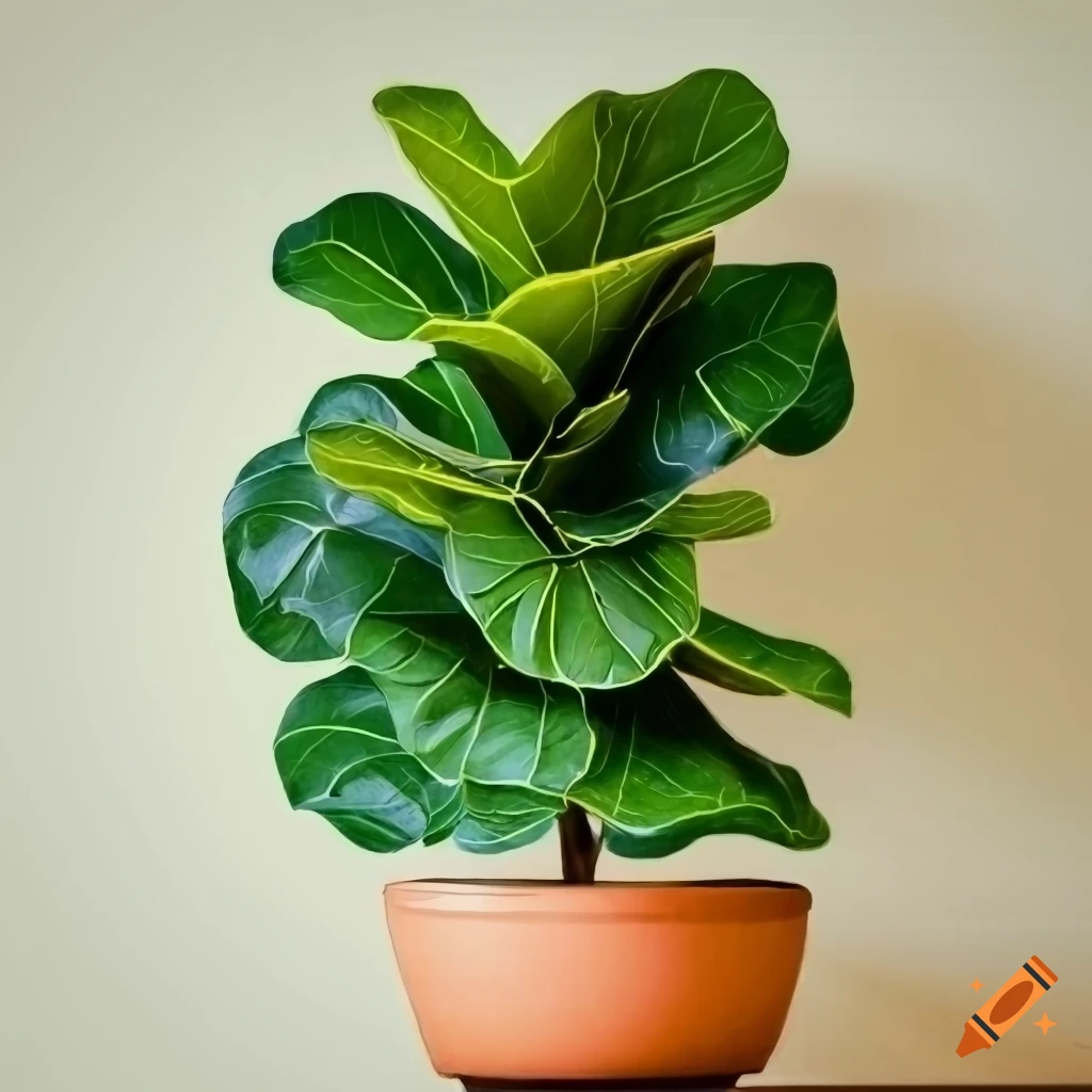 Ficus lyrata plant in a large pot in a minimalist living room on Craiyon