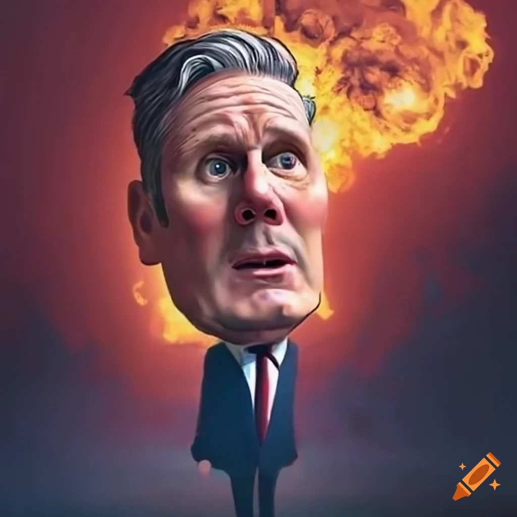 Satirical image of keir starmer with a nuclear explosive cloud on Craiyon