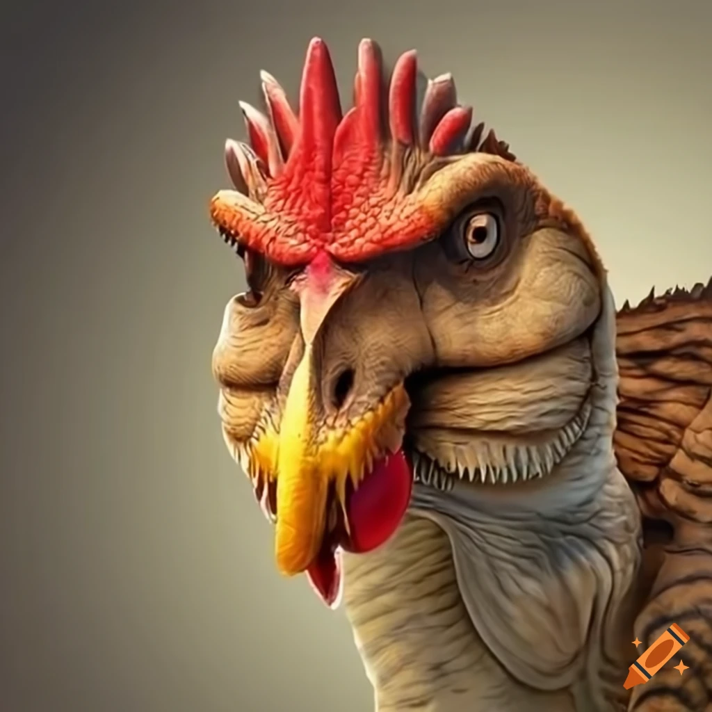 Hybrid dinosaur-chicken creature on Craiyon
