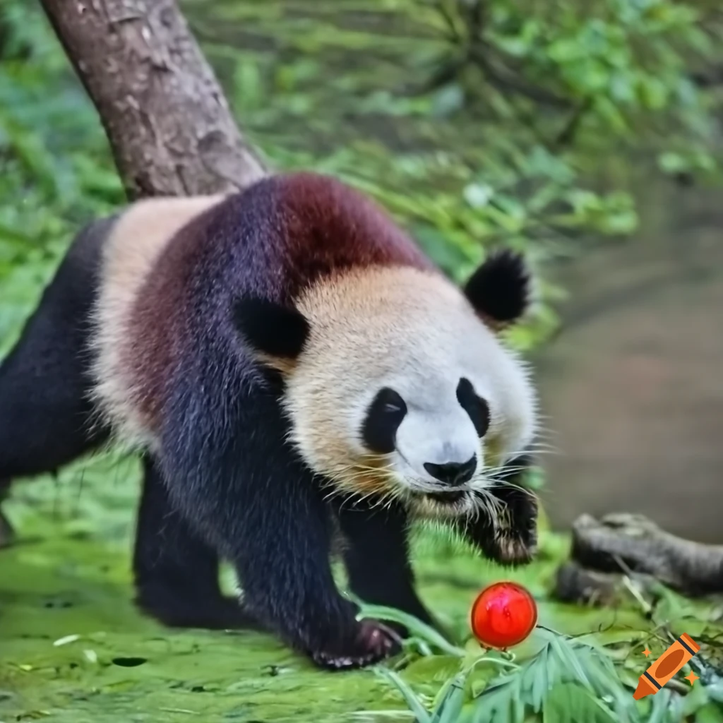 Panda in the jungle pushing a big red button on Craiyon