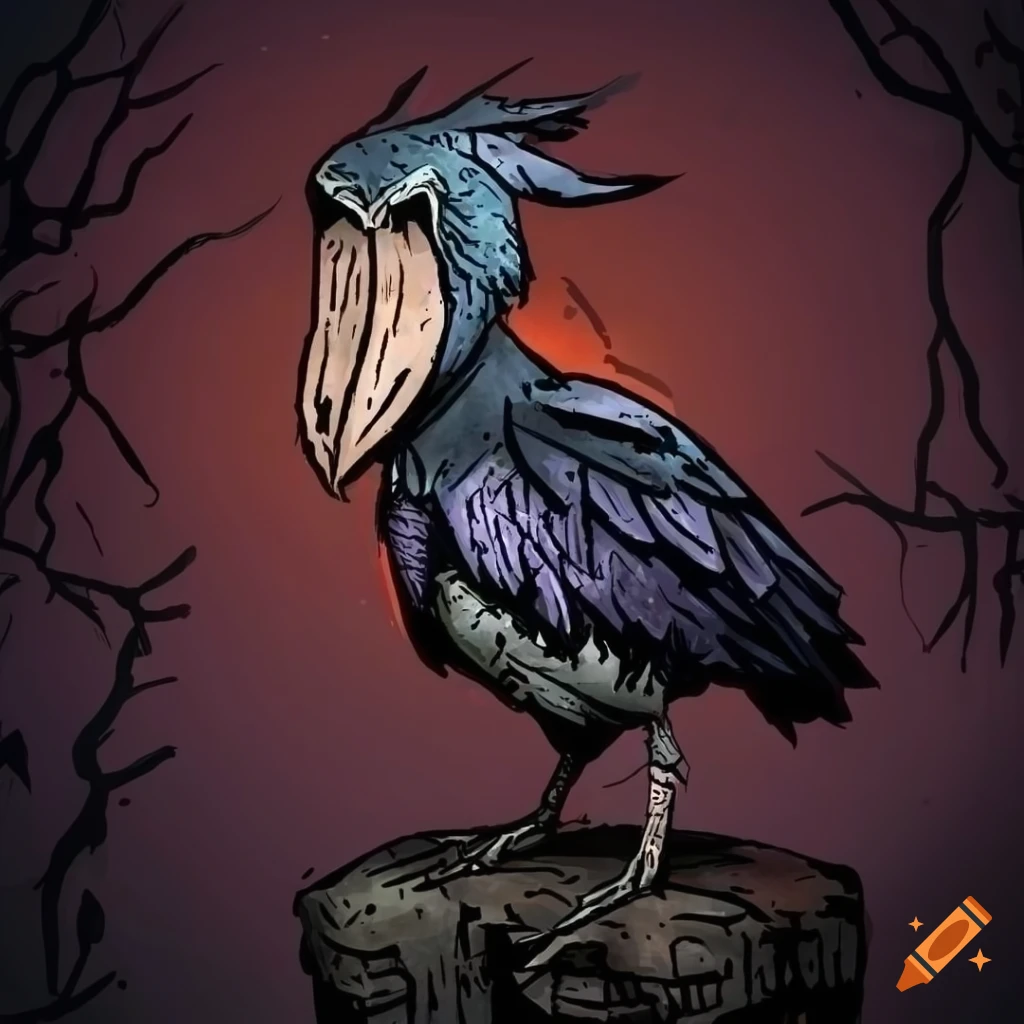 Illustration of a shoebill bird in the Darkest Dungeon artstyle on Craiyon