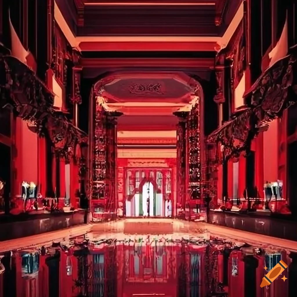 Infinite red hotel complex with luxury amenities on Craiyon