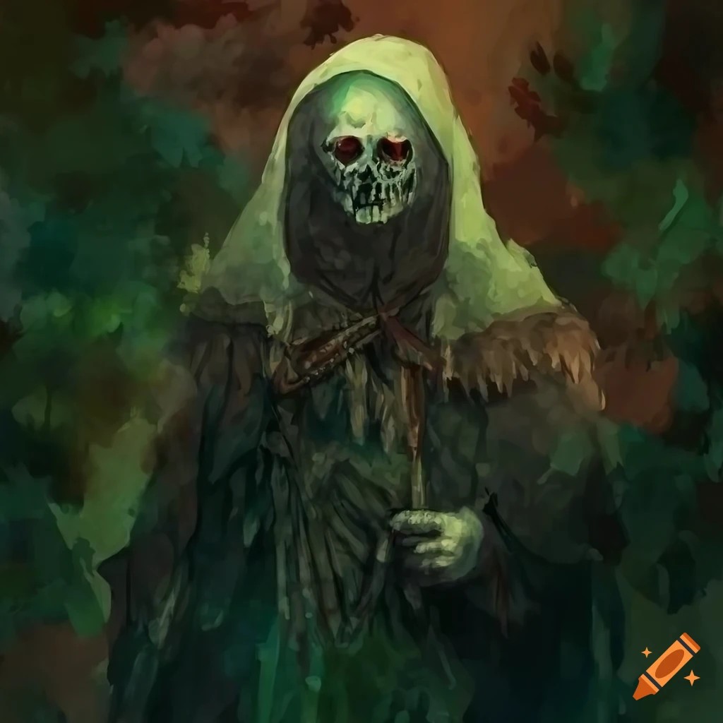 Medieval dark fantasy undead covered in vegetation oil painting on Craiyon