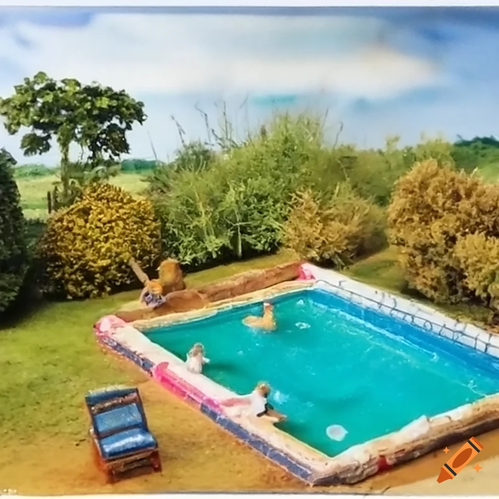 Miniature swimming pool in a diorama setting on Craiyon