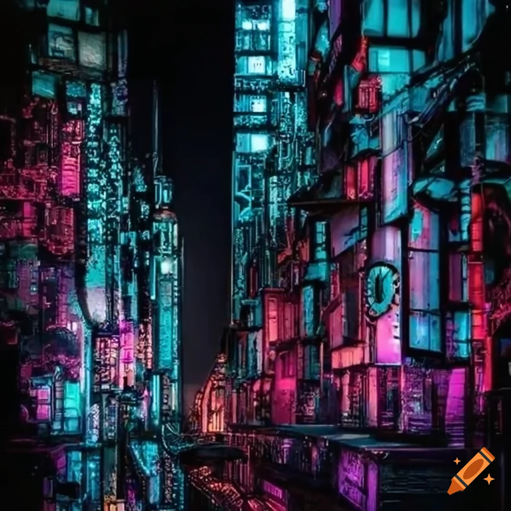 Cyberpunk metropolis with bio-engineered gardens and mechanized ...