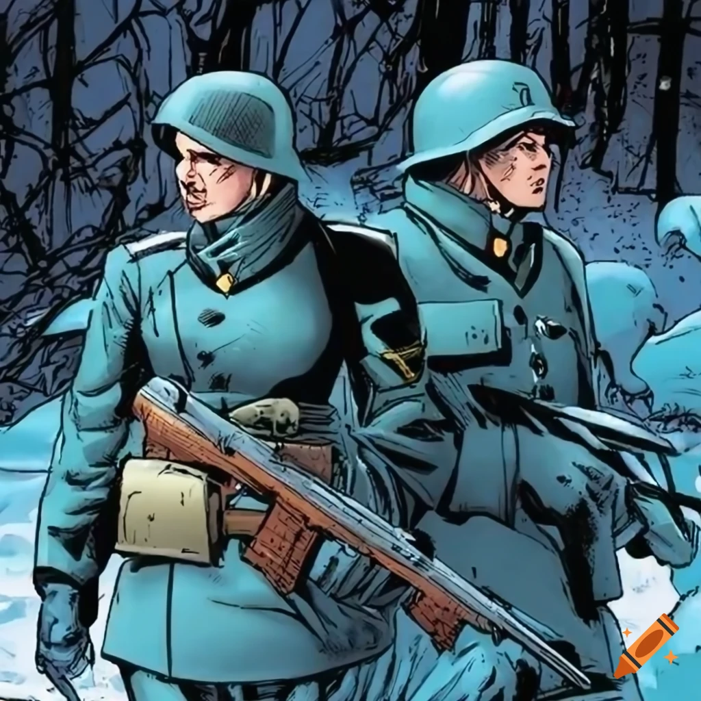 German soldiers hiding in World War 2 winter scene on Craiyon