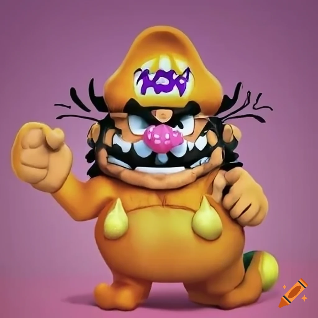 Cartoon of garfield wearing a wario costume for halloween on Craiyon