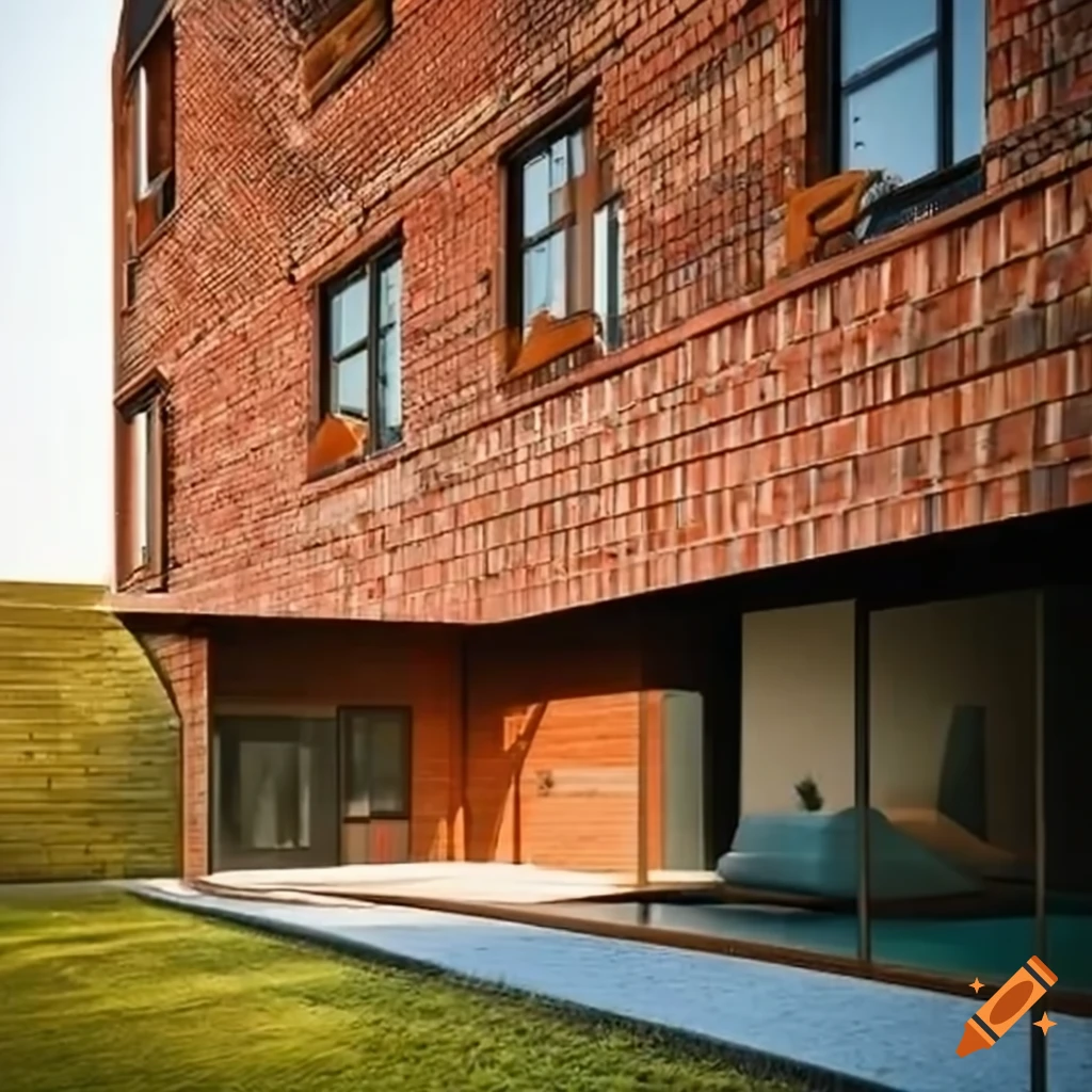 Modern brick house with flowing lines on Craiyon