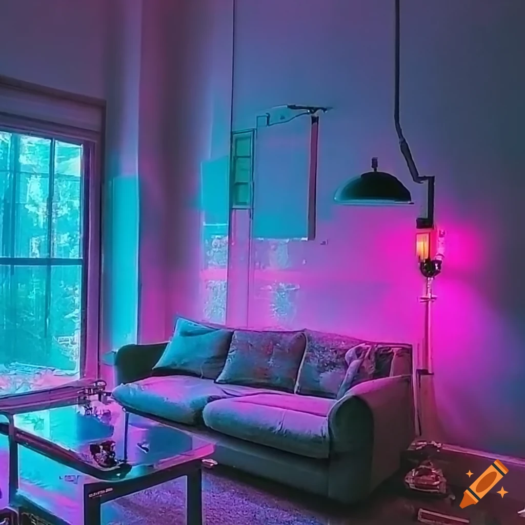 Vaporwave aesthetic living room with unique lighting on Craiyon
