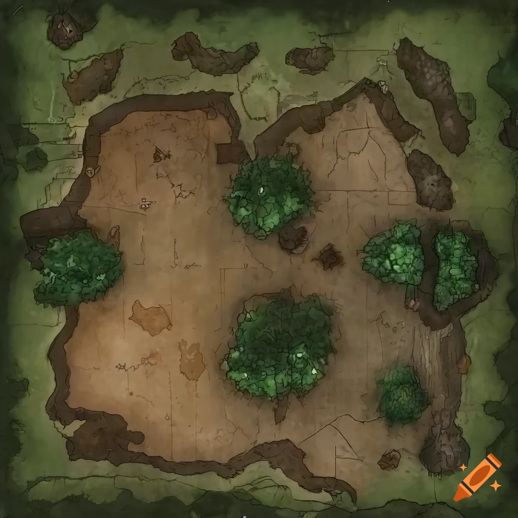 Detailed d&d battlemap of a forest clearing with trees and rocks on Craiyon