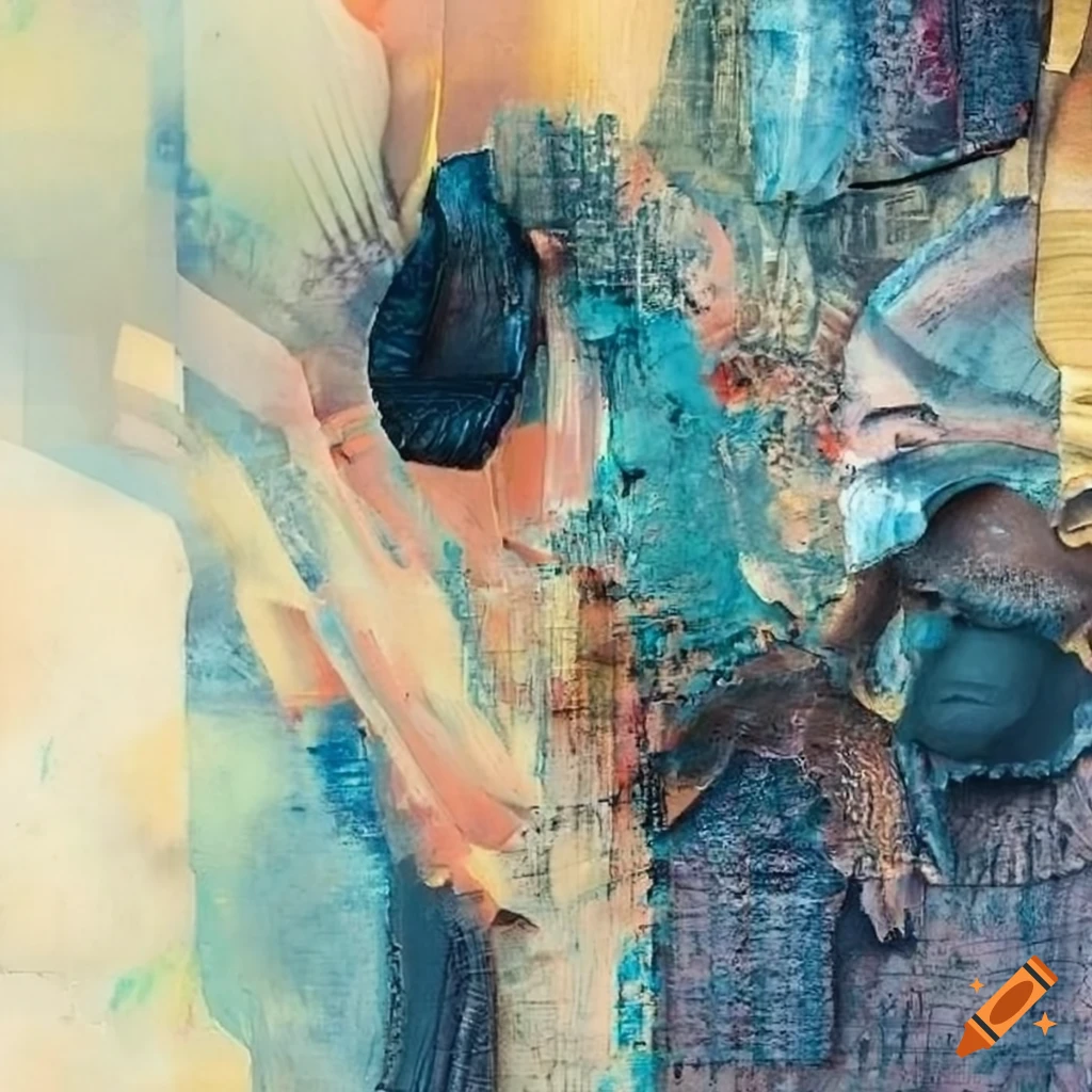 Abstract collage art piece inspired by Feiler, Bradford, and Kiefer on Craiyon