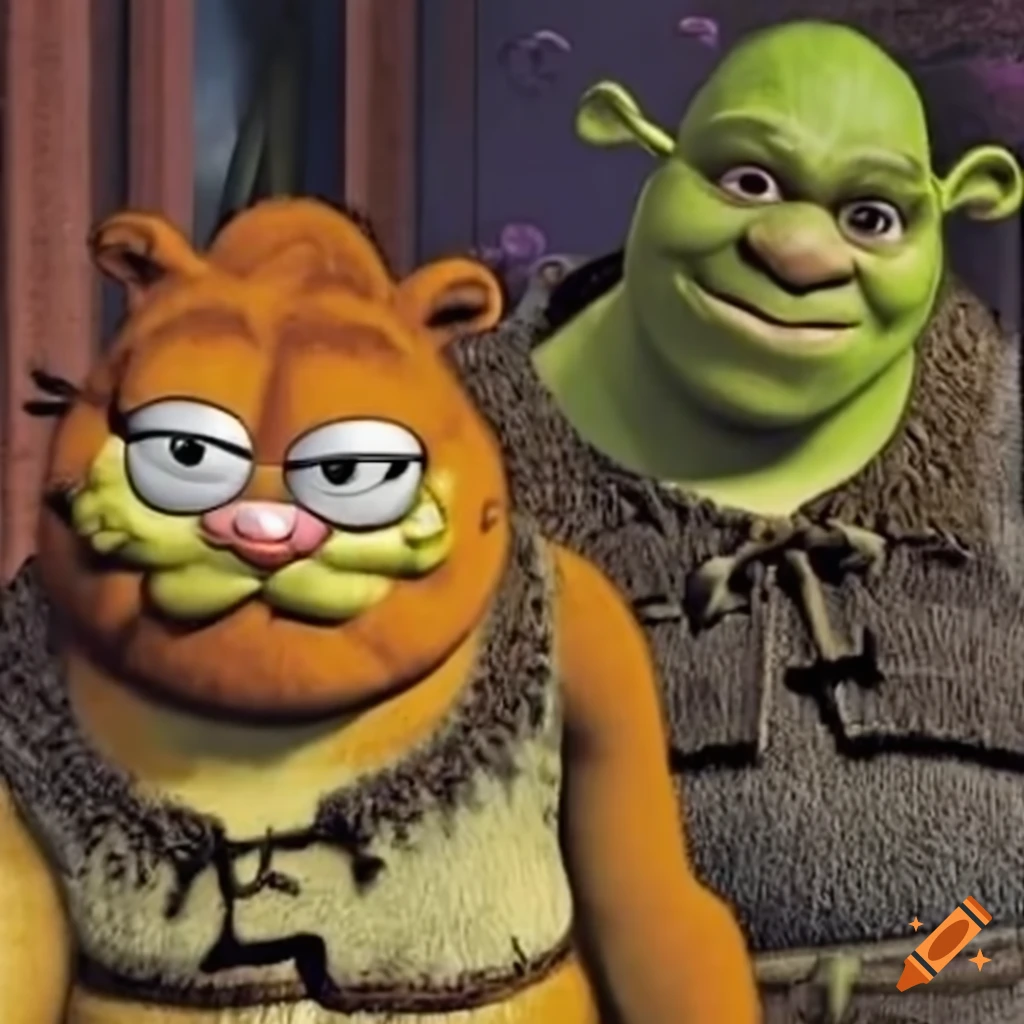 Shrek and Garfield meme criticism on Craiyon