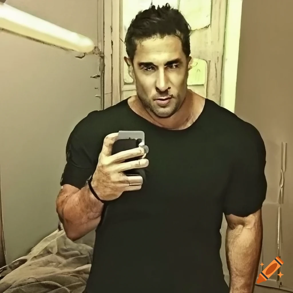 Rugged and handsome man taking a selfie on Craiyon