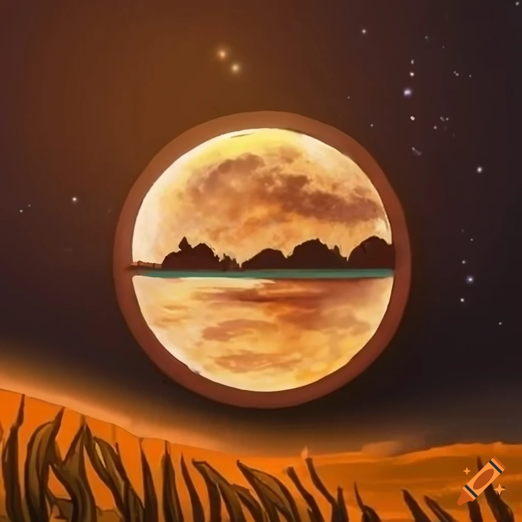 Badge design with a brown full moon inspired by vinland saga and wheat ...