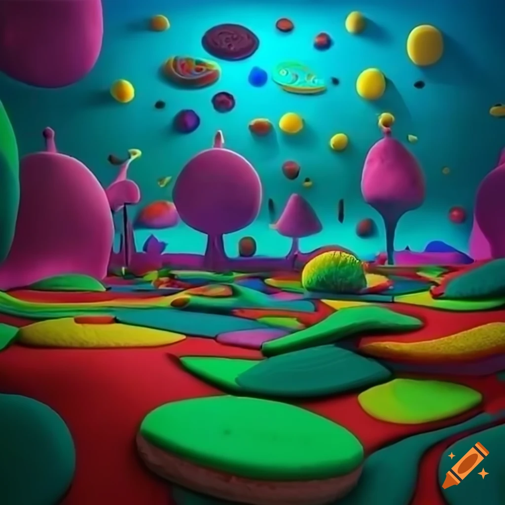 Trippy 3d landscape with vibrant colors and geometric shapes inspired ...