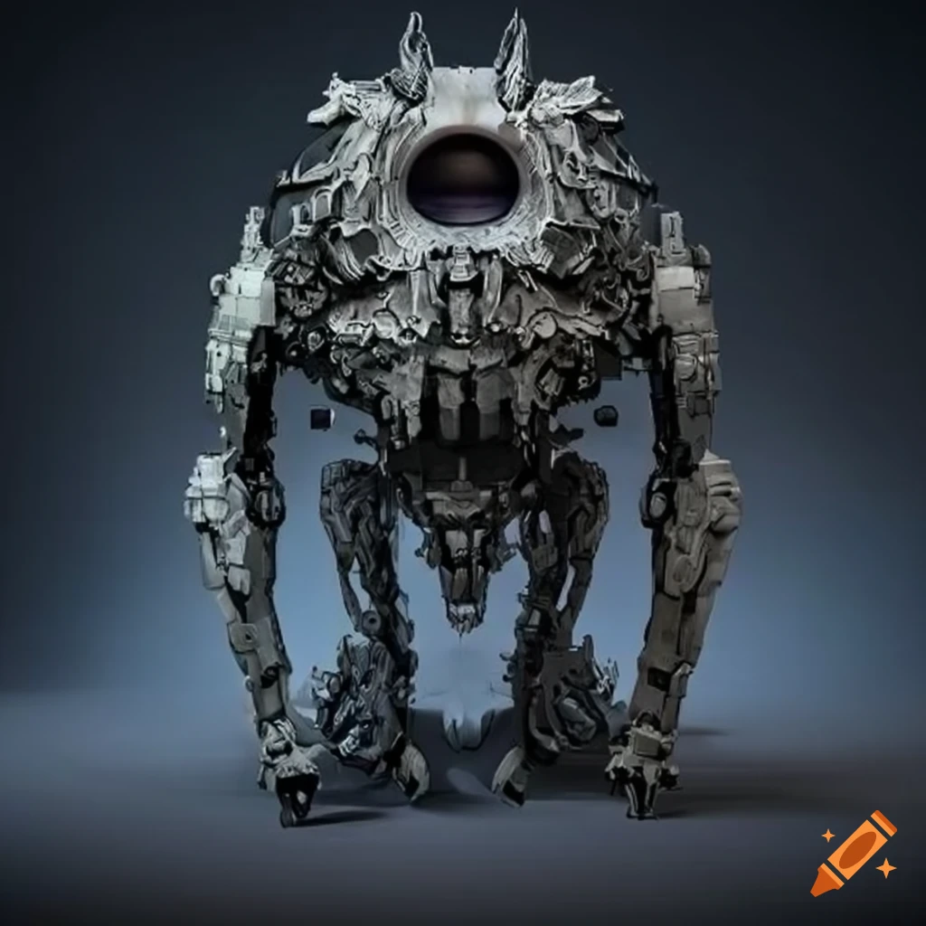 Intricately detailed Lovecraftian-inspired mech design on Craiyon