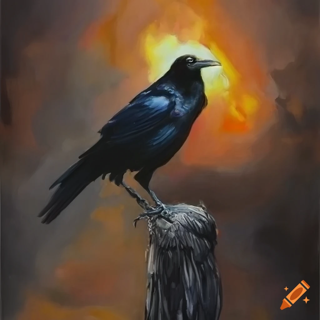 Murder of crows in a realistic oil painting on Craiyon