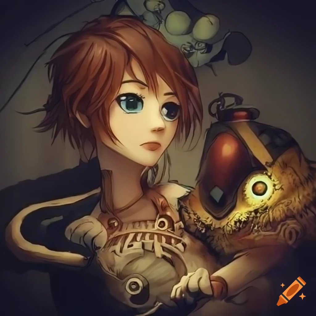 Steampunk chipmunk in anime style in an alien forest on Craiyon