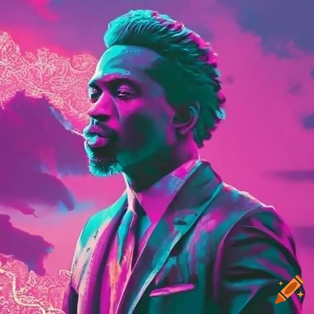 Evocative 80's-inspired poster with handsome man in miami vice style ...