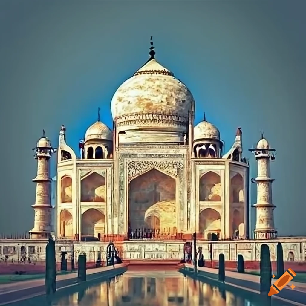 Ancient Taj Mahal with a vintage grainy texture on Craiyon