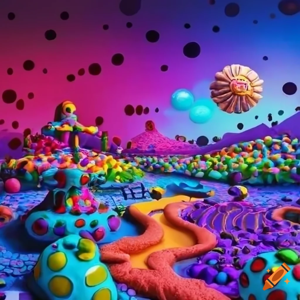 Trippy 3d landscape with vibrant colors and geometric shapes inspired ...