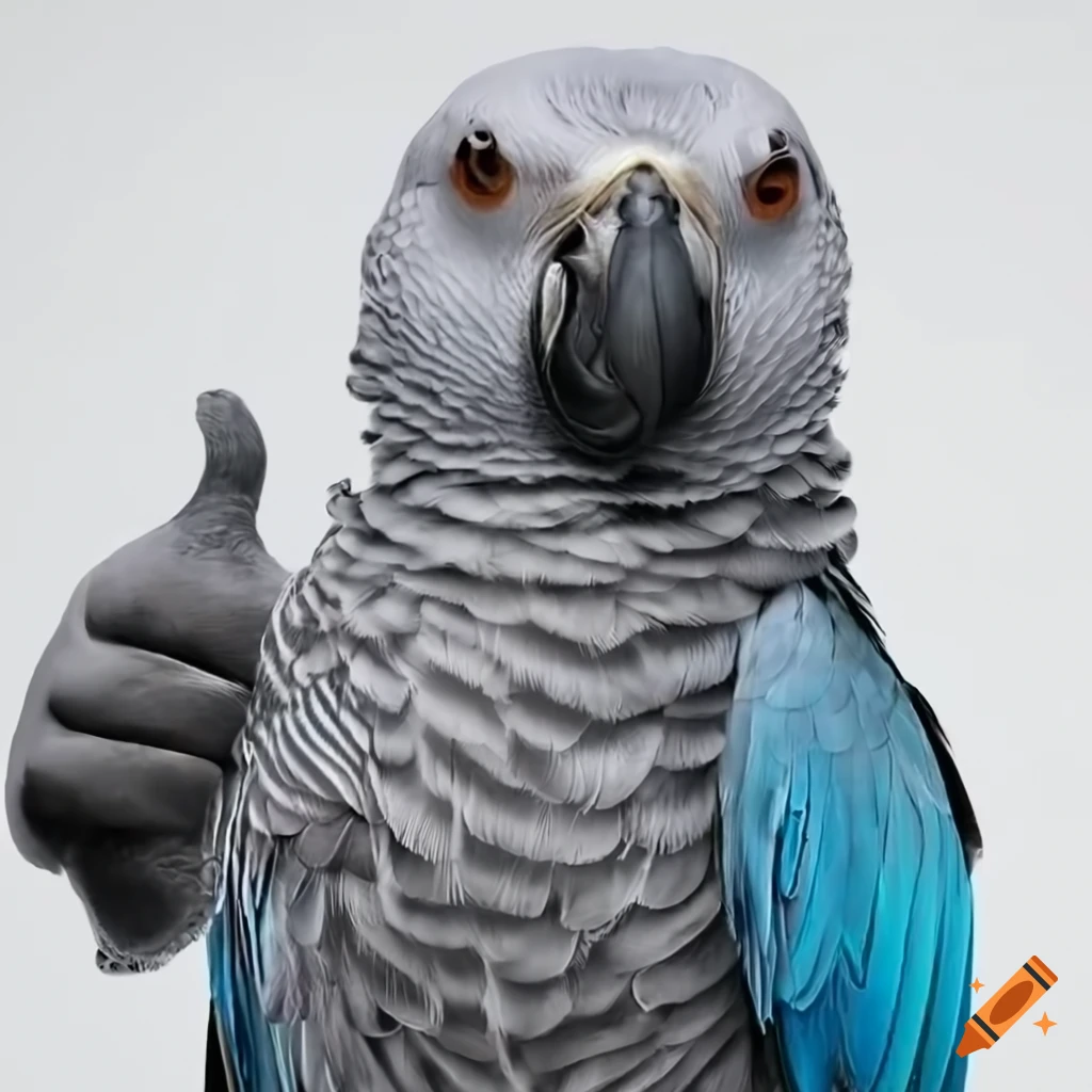 Happy african gray parrot with glasses giving thumbs up on ipad on Craiyon