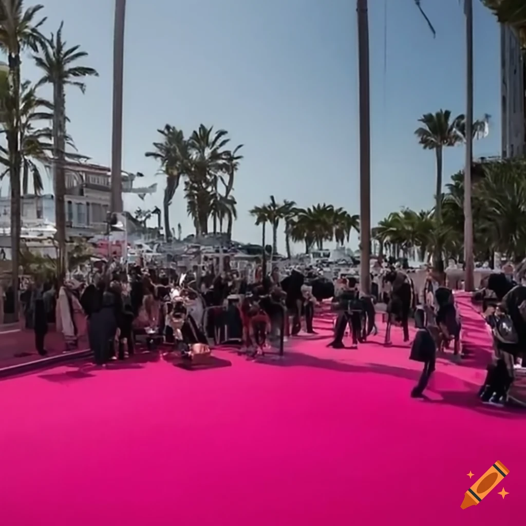 Entrance to cannes film festival with pink carpet, press photographers ...
