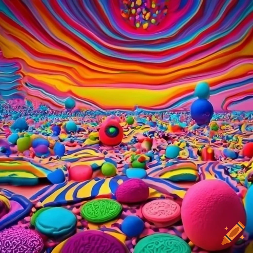 Trippy 3d landscape with vibrant colors and geometric shapes inspired ...