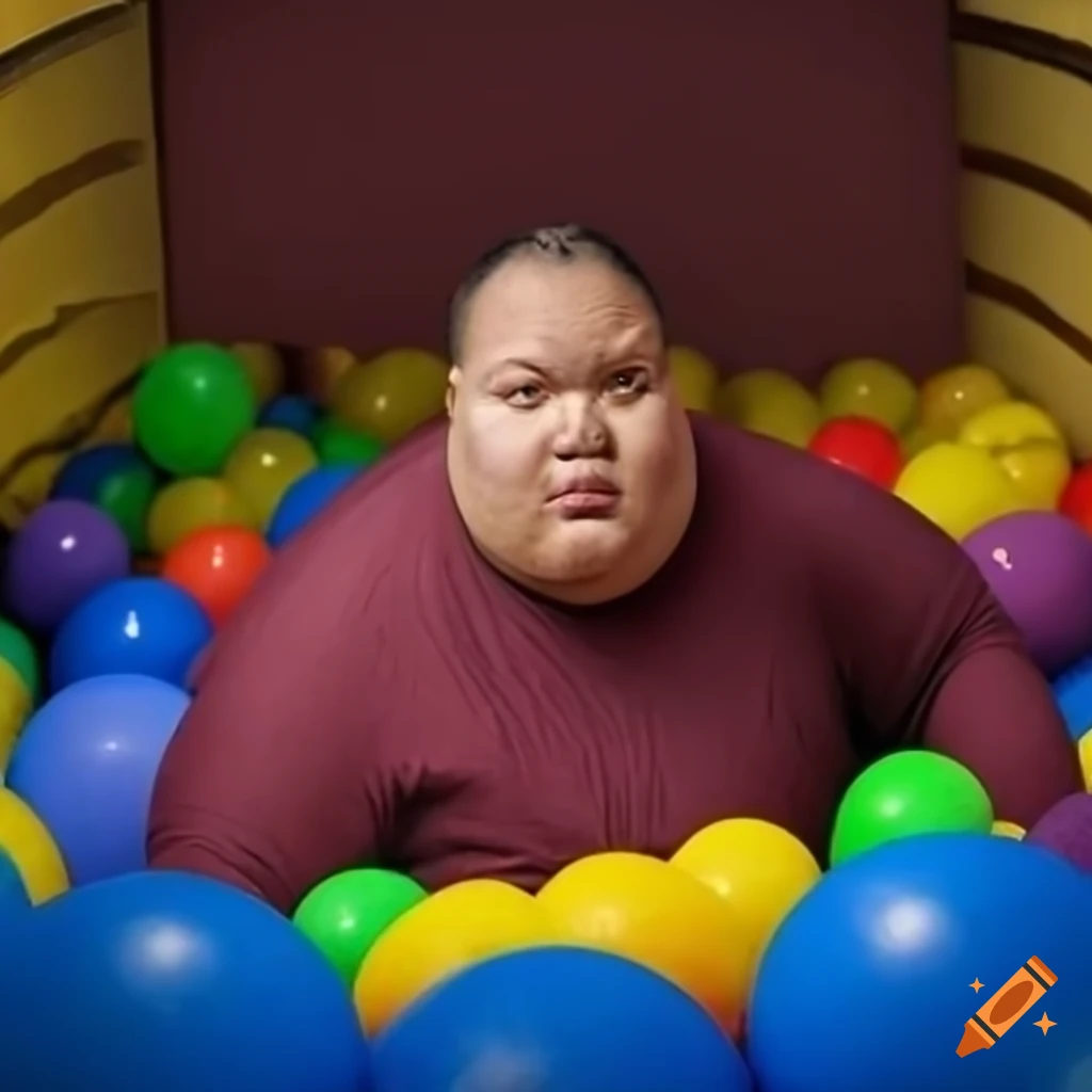 Hyper realistic fat man playing in a ball pit on Craiyon