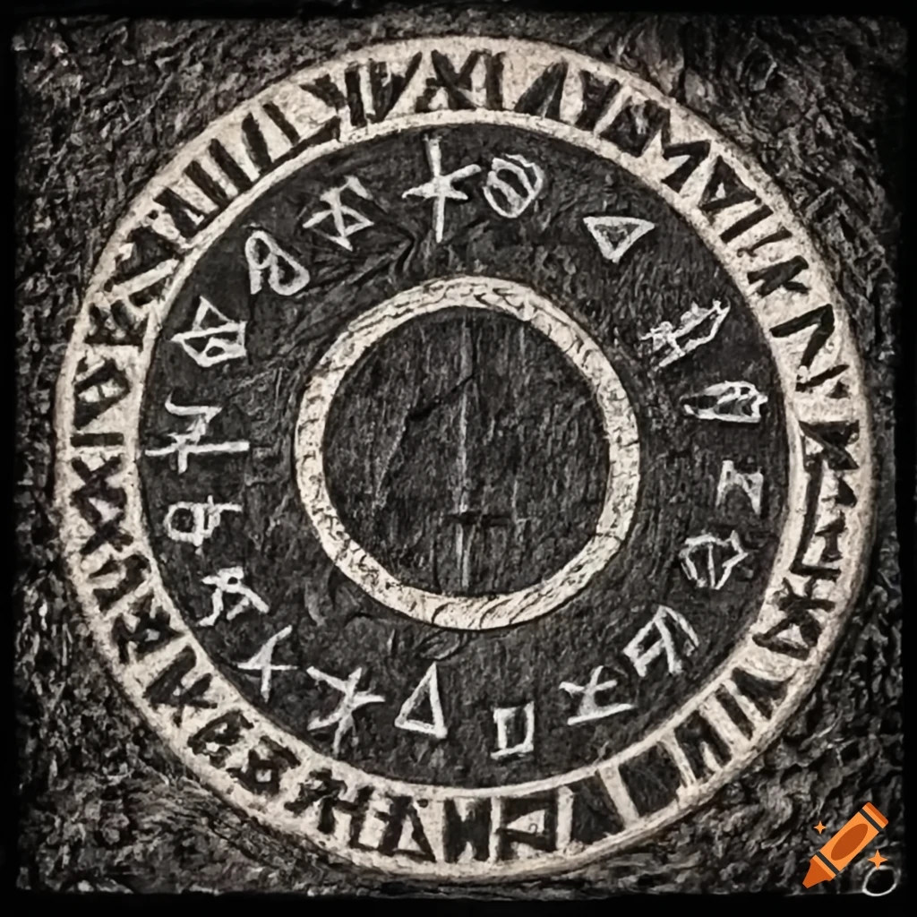 Rune circle with the phrase in old Futhark: Livet er den eneste veien ...