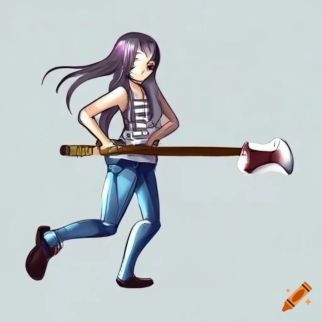 Indian cartoon girl with a smile, holding an axe and long straight hair ...