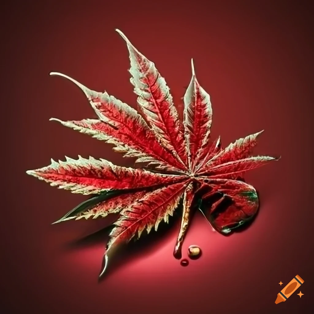 Red and pearl metallic colored marijuana leaf with 3d effect melting ...