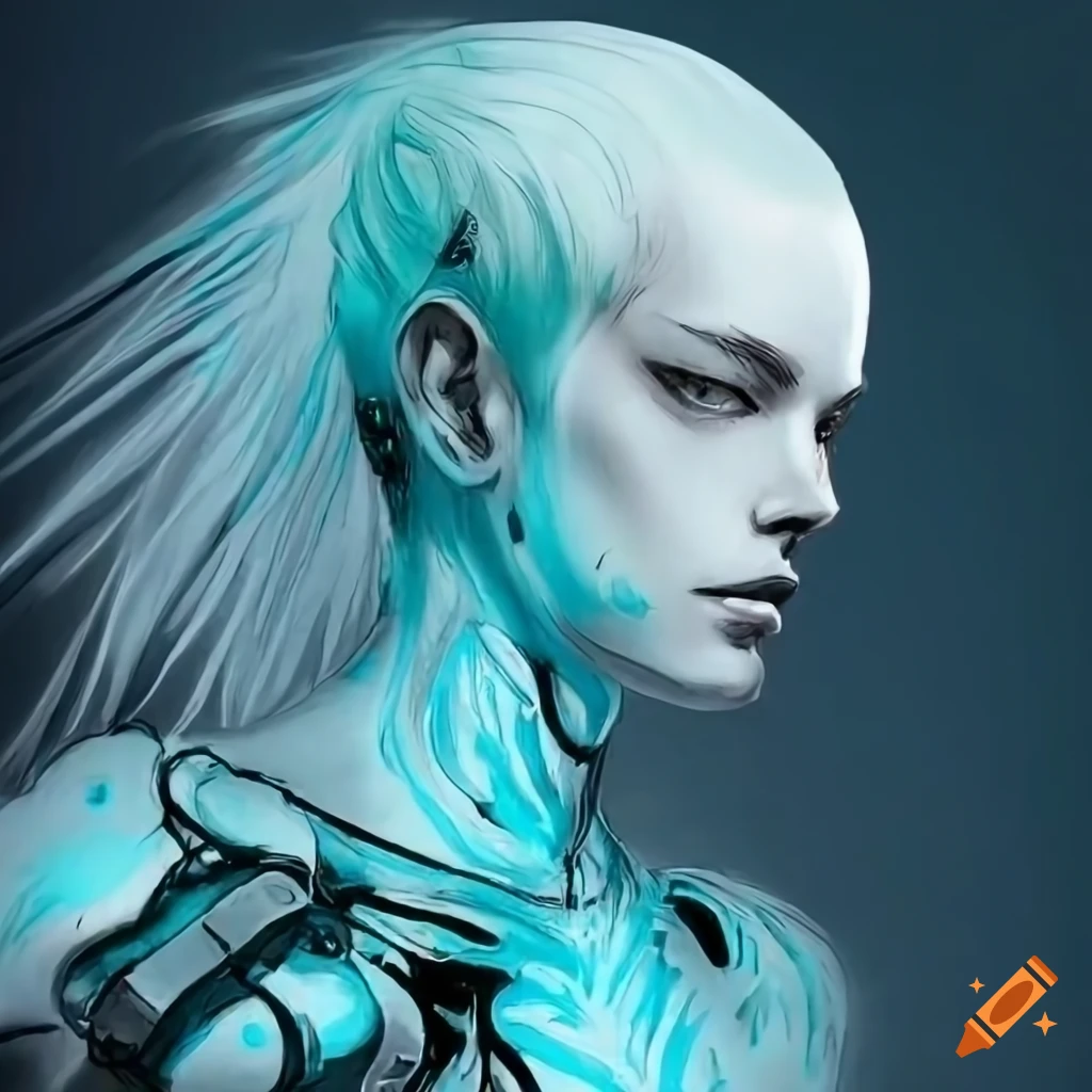 Young man cyborg in cyan and white bodysuit inspired by manga styles on ...